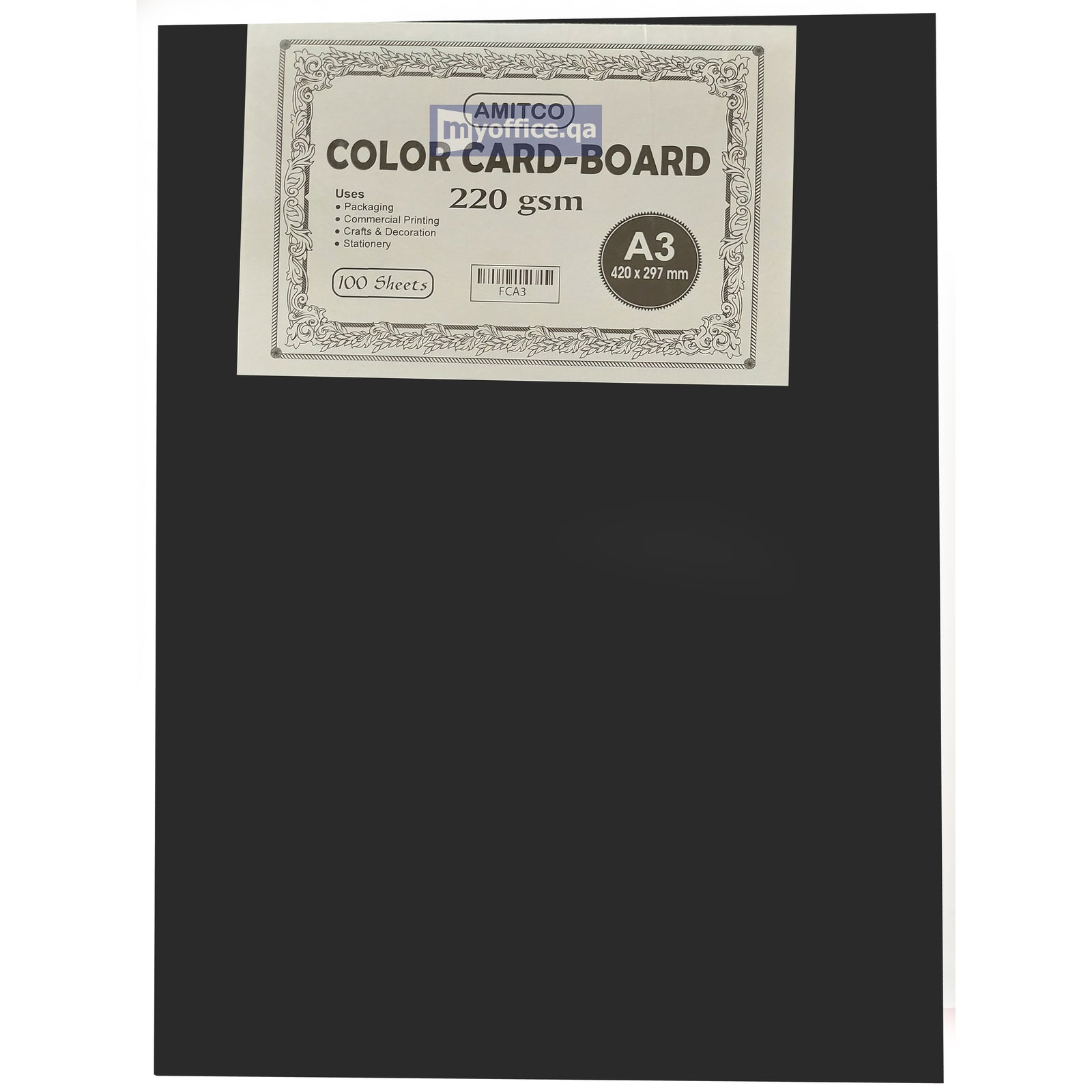 Premium Color Card-Board - 180gsm, A3, Black Color, 100 Sheets in Qatar